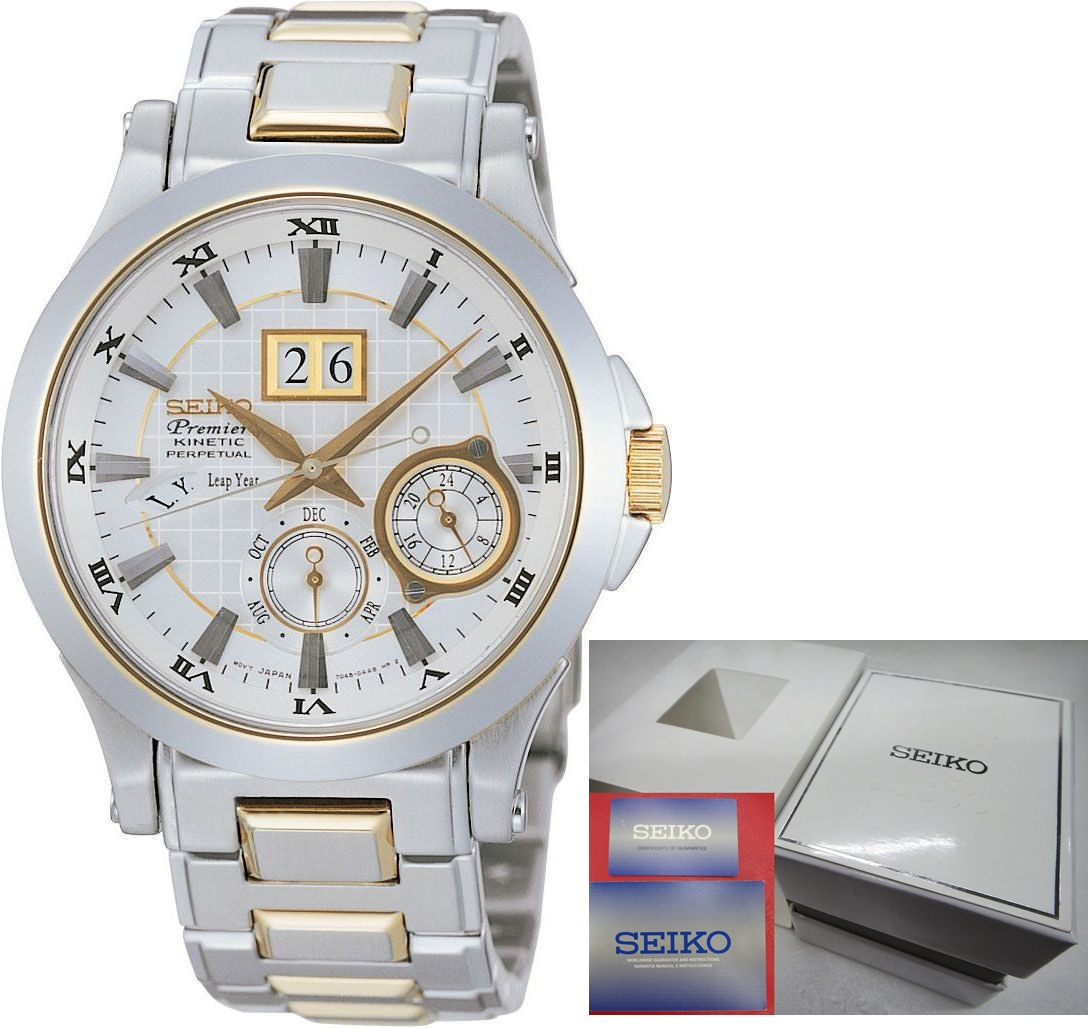 SEIKO Ø43mm Premier SNP004P1 Kinetic Perpetual Sapphire white Dial w ...