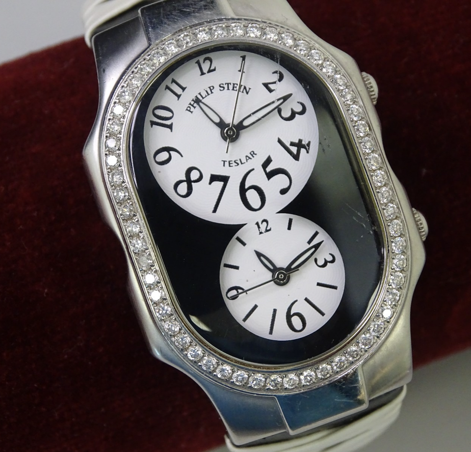 Philip Stein Teslar Dual Time genuine 1ct Diamond Watch (17433-Time) | eBay