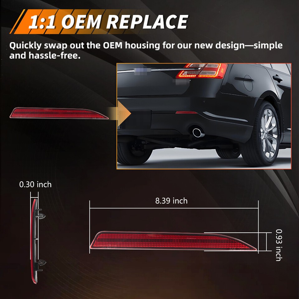 2X Red Rear Bumper Reflectors For 2013-19 Ford Taurus & Police ...