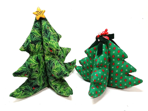 2 Vintage 3D Stuffed Fabric Quilted Handmade Christmas Trees 8" & 6" 🎄🎄 ...