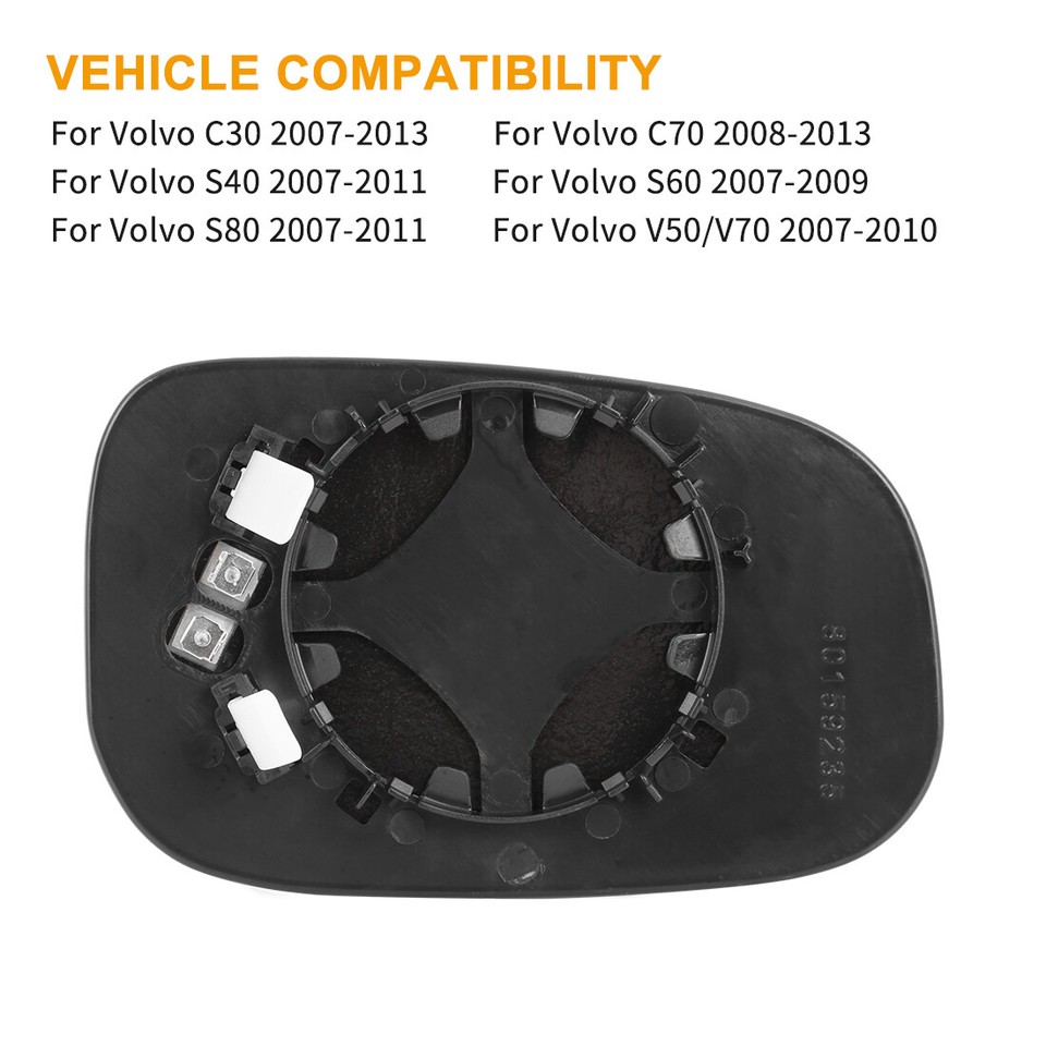 Left Driver Side Heated Mirror Glass W/ Backing For Volvo C30 C70 S40 ...