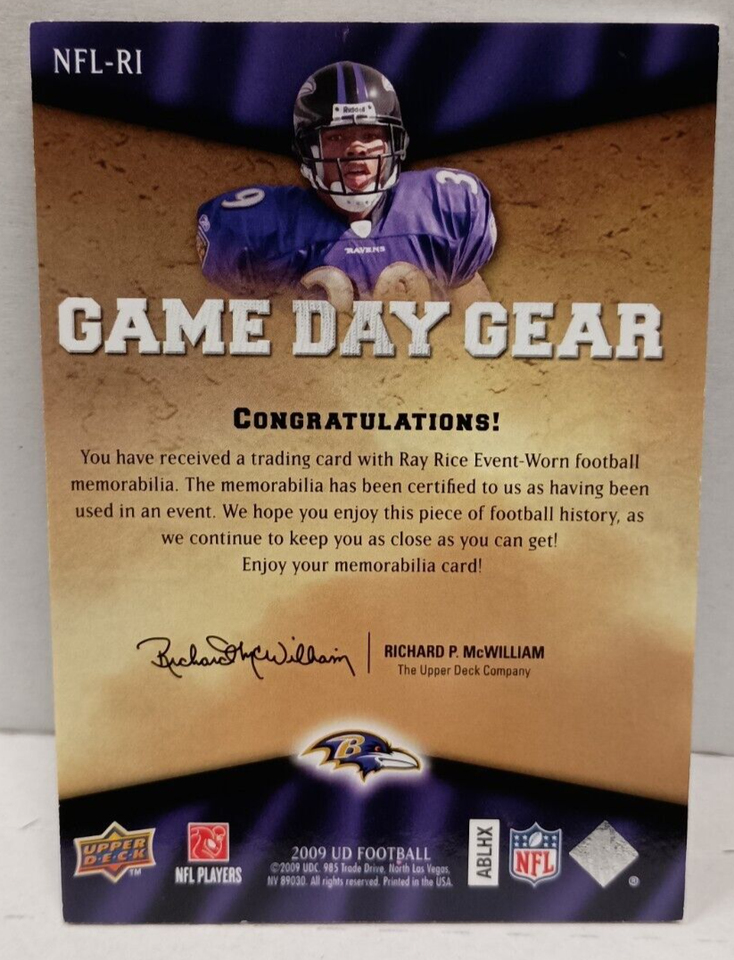 2009 UD Football Ray Rice Game Day Gear event-worn jersey card | eBay