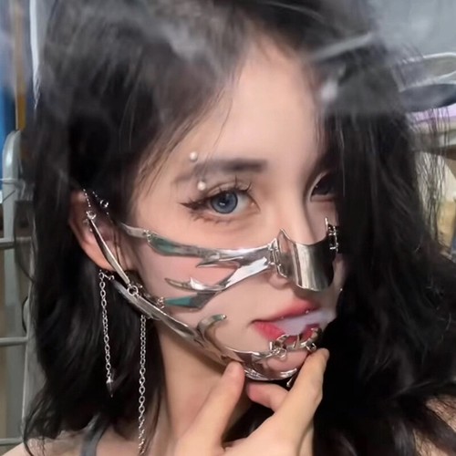 Punk Alien Decent Nose Mechanical Mask Cosplay Chin Gothic Masks Metal ...