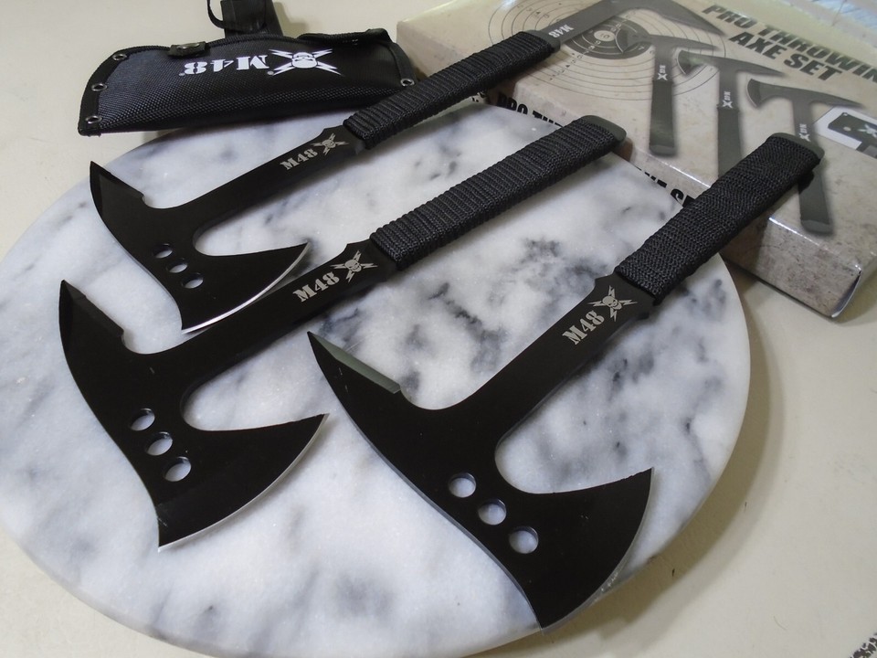 M48 Triple Throwing Axe Set 3 Tomahawks Axes Spike Knife Full Tang ...