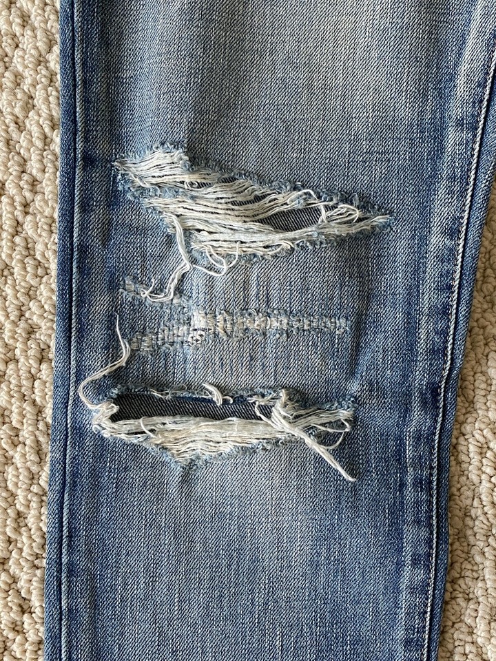 NWT Saint Laurent Men's Mid Blue Denim Knee Rip Distressed Skinny Jeans ...