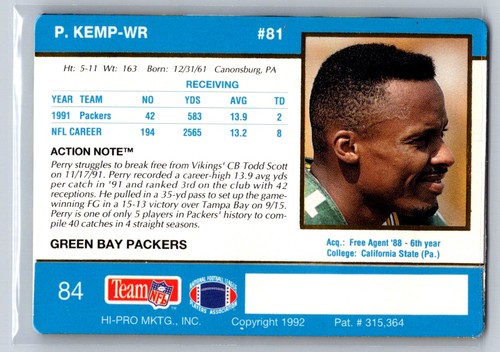 Perry Kemp 1992 Action Packed Green Bay Packers 84 | eBay