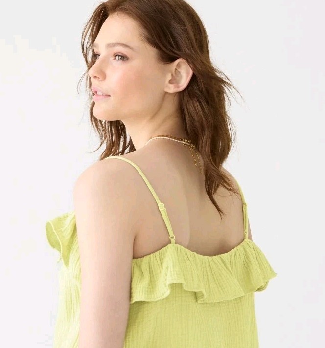 J. Crew Women's Ruffle Soft Gauze Camisole Top Cottagecore Citron ...