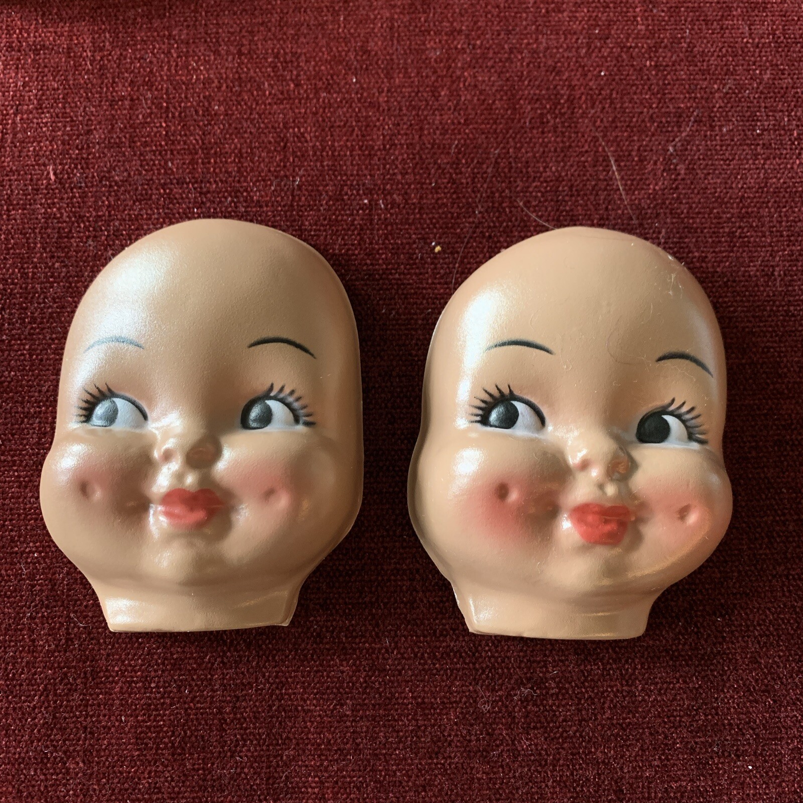 VTG 2 DOLL HEADS FACES CELLULOID 3.75” Plastic Side Eye Dimples Kitschy ...