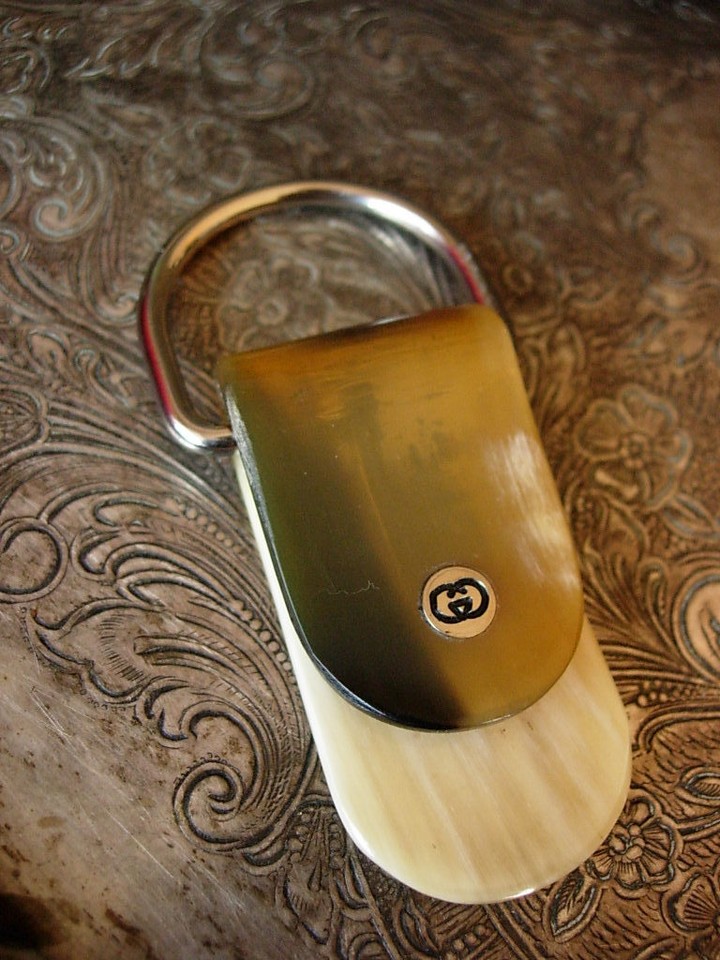 Ultra RARE Vintage GUCCI Horn Key Ring Charm Keychain Tag Accessory GG ...