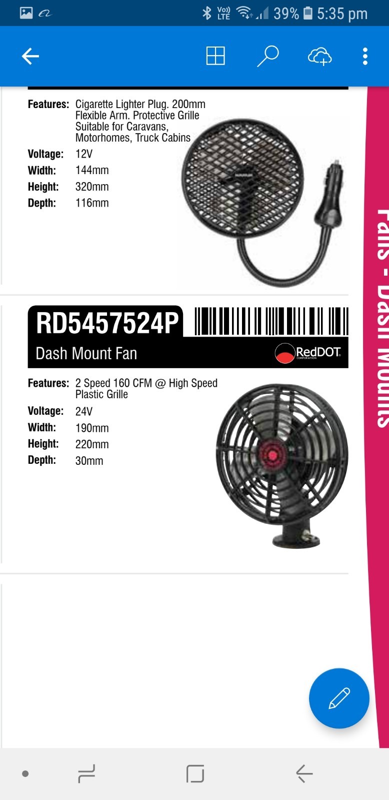 24 Volt Two Speed Black Dash Fan 24 Volt 2 Speed Dash Fan REDDOT ...