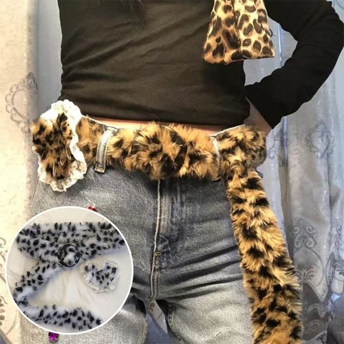 Fluffy Plush Waist Chain Leopard Print Waistband Punk Fur Belt | eBay ...