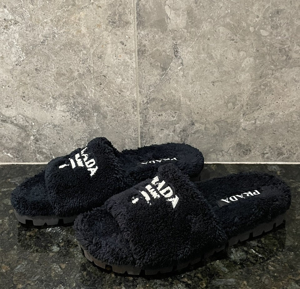 PRADA Men’s Terry Cloth Logo Slide Sandals Nero Black 11 UK / 12 US ...