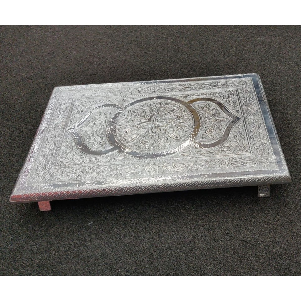 Wooden Bajot Low Sitting Stool Traditional Oxidized Plated Chowki for ...