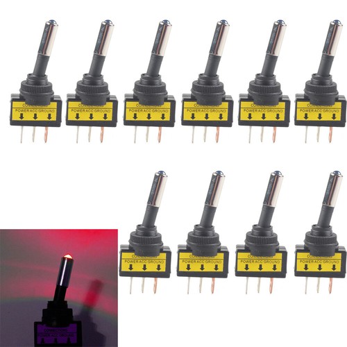 10 X DC 12V 20A Car Motor Red LED Light Toggle Rocker Switch SPST ON ...