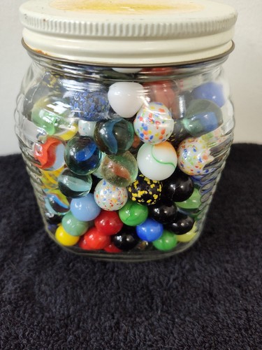 VTG Jar Assorted Marbles snake eyes & some that glow | eBay