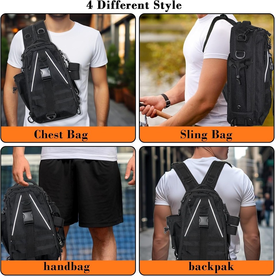 Fishing Tackle Bag Sling Shoulder Backpack with Rod & Gear Holder, A ...
