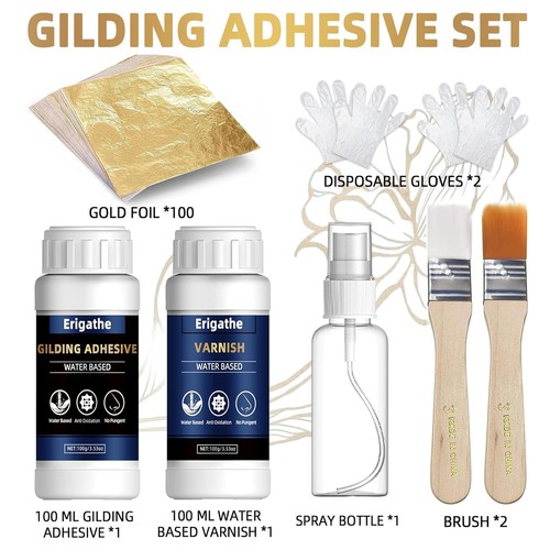 Gold Leaf Kit, 100ml x2 Gilding Adhesive Set, Water Based Adhesive and ...