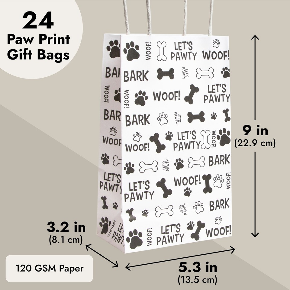 24 Pack Paw Print Gift Bags with Handles For Goodies, Party Favors (5 ...