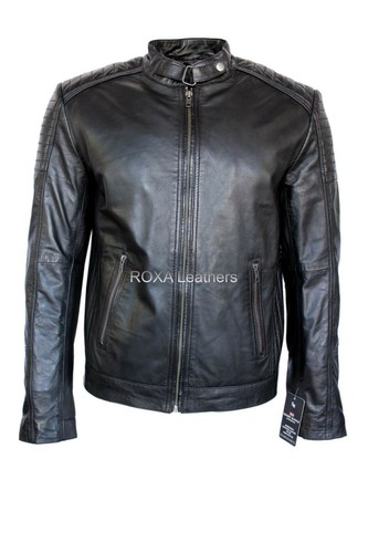 NEW Classic Men Authentic Sheepskin Natural Leather Black Jacket ...