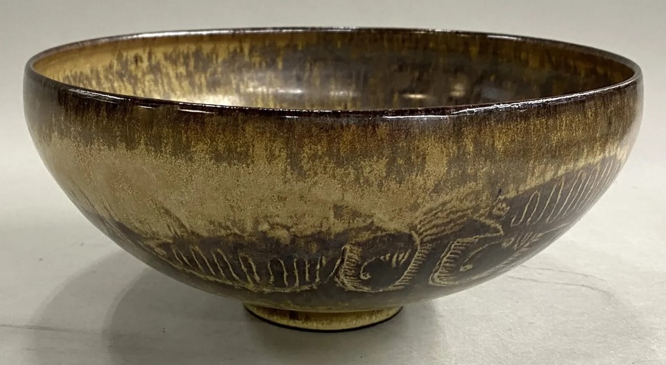 Edwin & Mary Scheier Brown Glazed Art Pottery Footed Bowl, Zoomorphic ...
