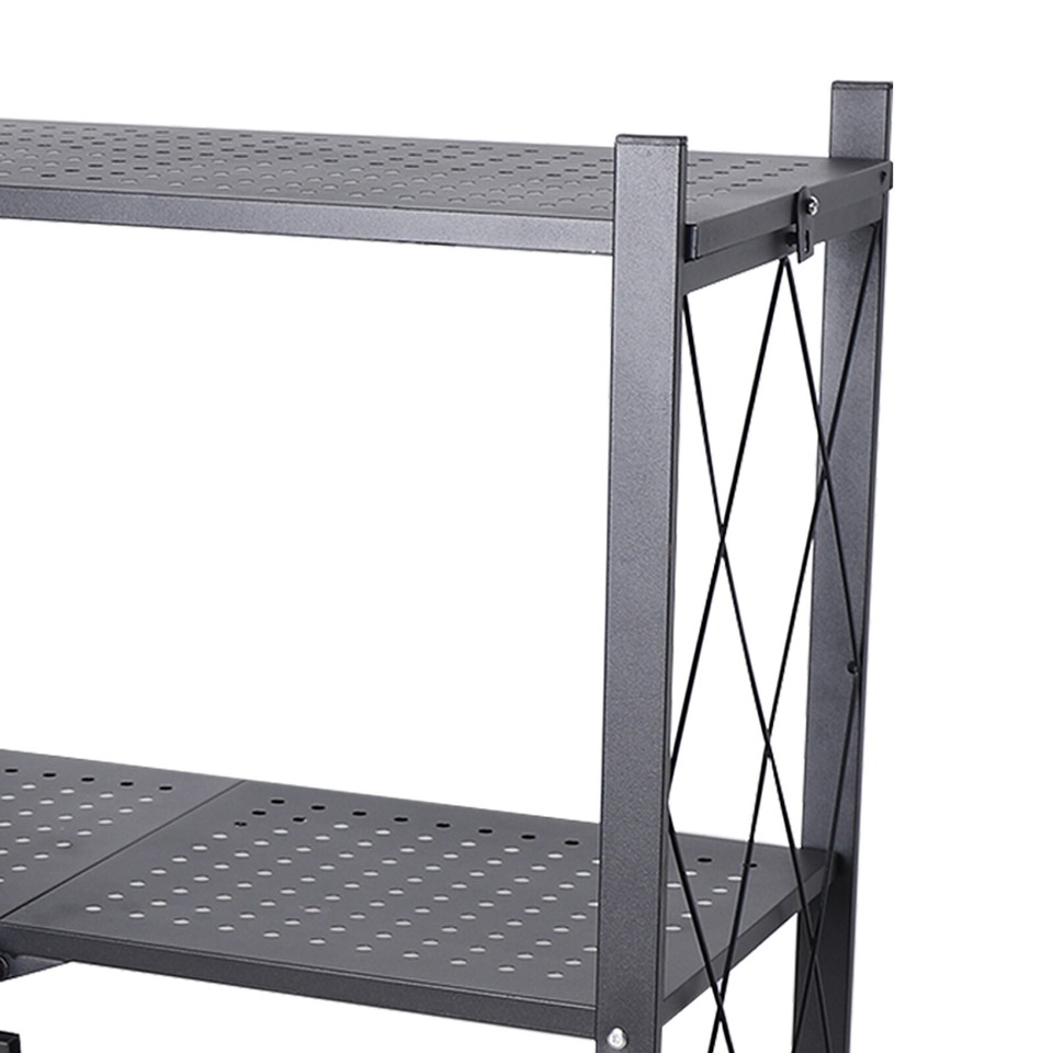 Storage 3 Tier Wide Folding Metal Shelf ,Rolling Trolley Utility Cart ...