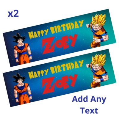 2 x Personalised DRAGON BALL GOKU Birthday Banners LARGE Kids Party ...