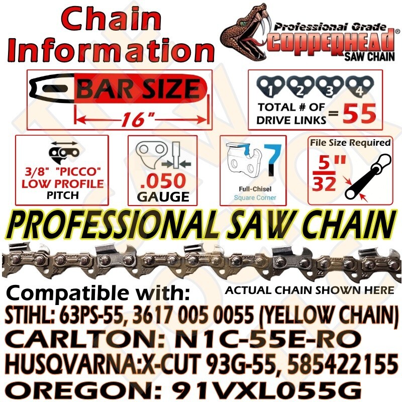 COPPERHEAD 16" BAR & FULL CHISEL PRO SAW CHAIN KIT FITS STIHL MS192T ...