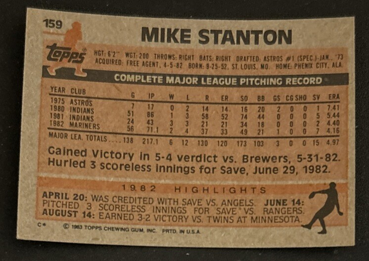 1983 Topps Mike Stanton Baseball Card #159 Mariners Pitcher VG O/C | eBay