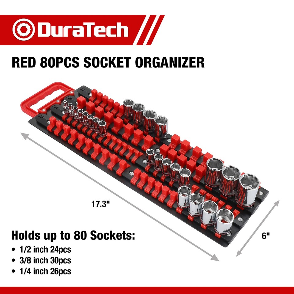 DURATECH 80 PC Socket Organizer Holder 1/2"1/4"3/8" Drive Socket ...