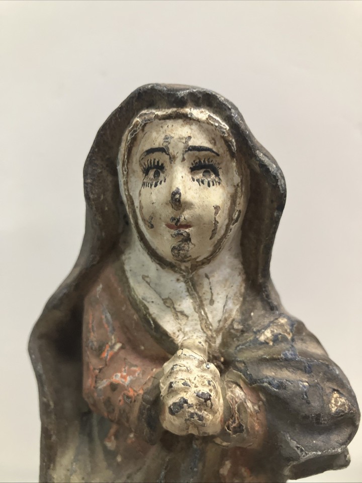 Antique Wood Polychromed painted carved Santos Saint Statue Relic 7 In ...