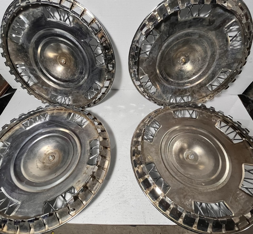 (4) Vintage 1980s Chevrolet Corvette Impala Chrome Wire Spoke Hubcaps ...
