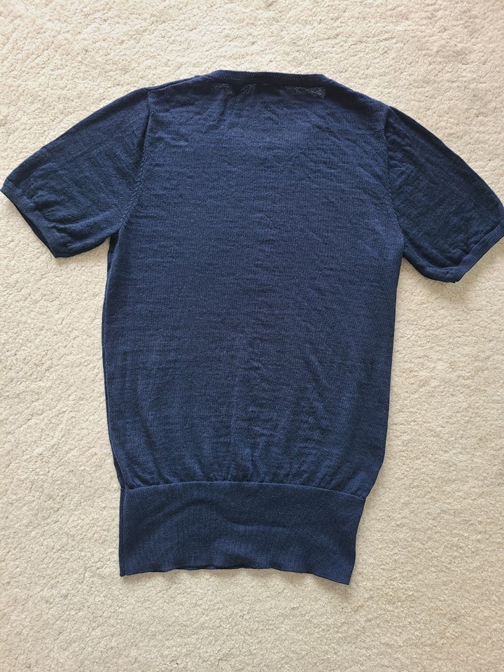 David Lawrence Size S Navy Blue 100 % Merino Wool Short Sleeve Top EUC ...