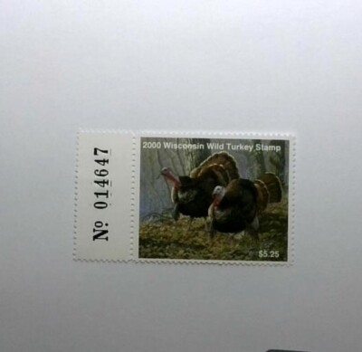 2000 Wisconsin DNR Wild Turkey Hunting License Stamp...Free Shipping ...