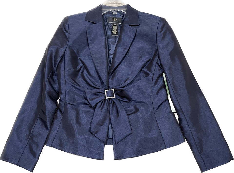 Sandra Darren Women’s Navy Satin Formal Wedding Jacket Suit Top 6 ...