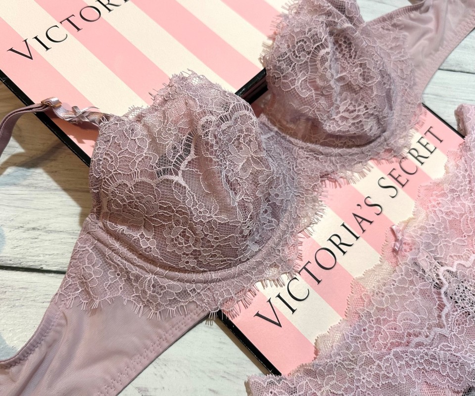 Victoria’s Secret Underwire Floral Lace Bra Cheekini Set Lilac 34D-S | eBay