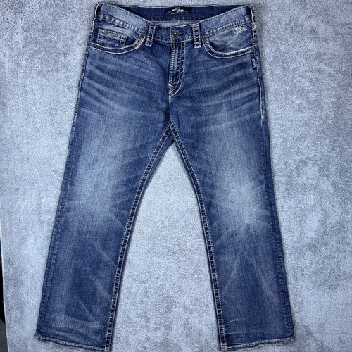 Silver Zac Jeans Men 34x32 Bootcut Thick Stitch Whisker Western Utility ...