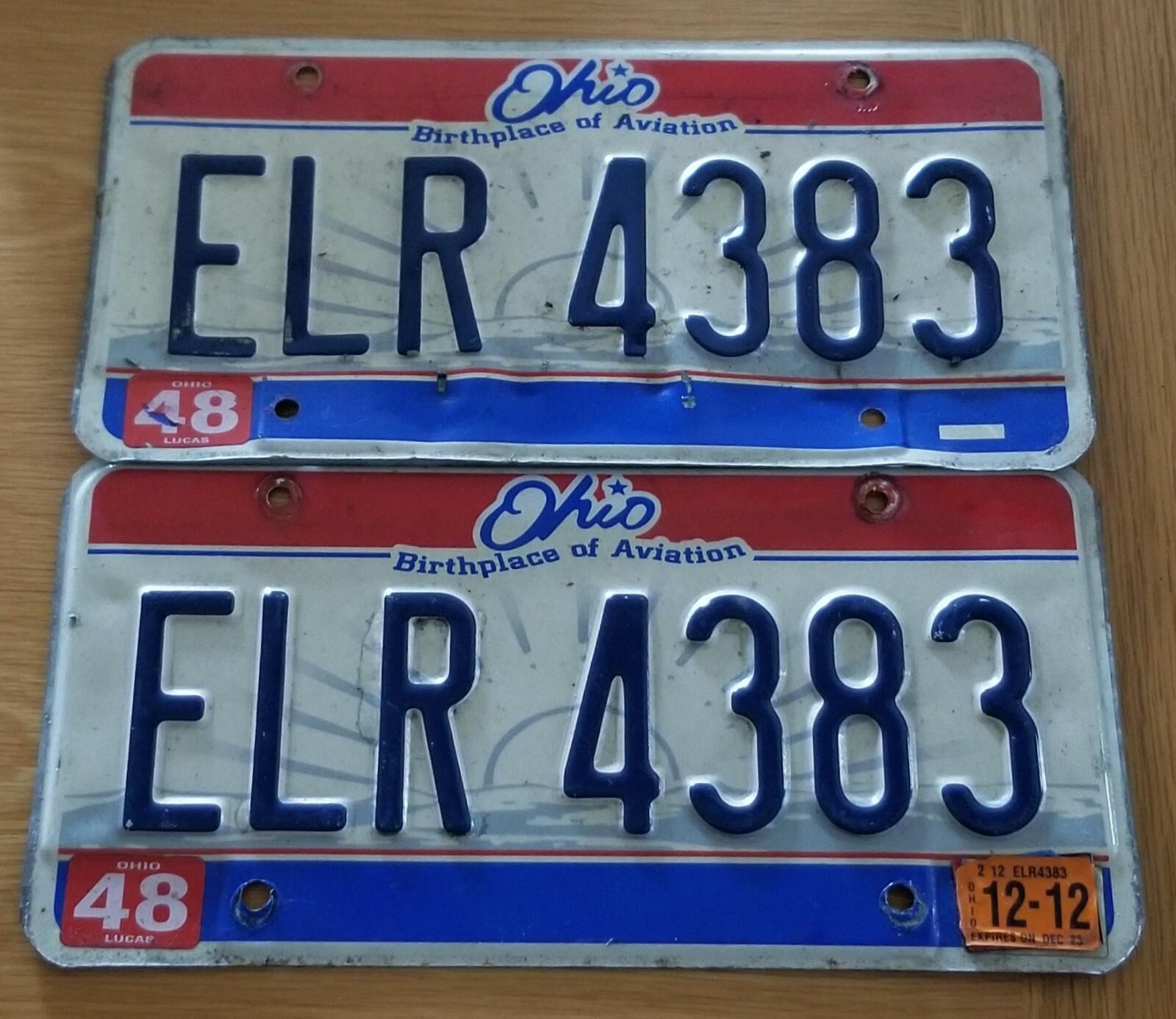 Pair of 2012 Ohio Birthplace of Aviation License Plates, Red/White/Blue ...