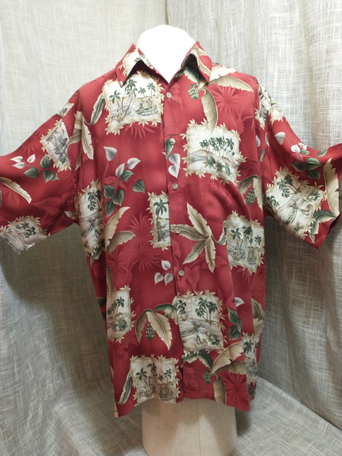 Campia Moda Hawaiian Shirt. Red With Island Scenes. M… - Gem