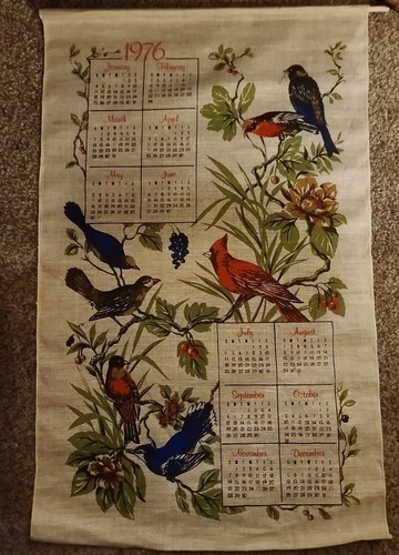 Vintage 1976 Linen Cloth Wall Calendar Birds | eBay