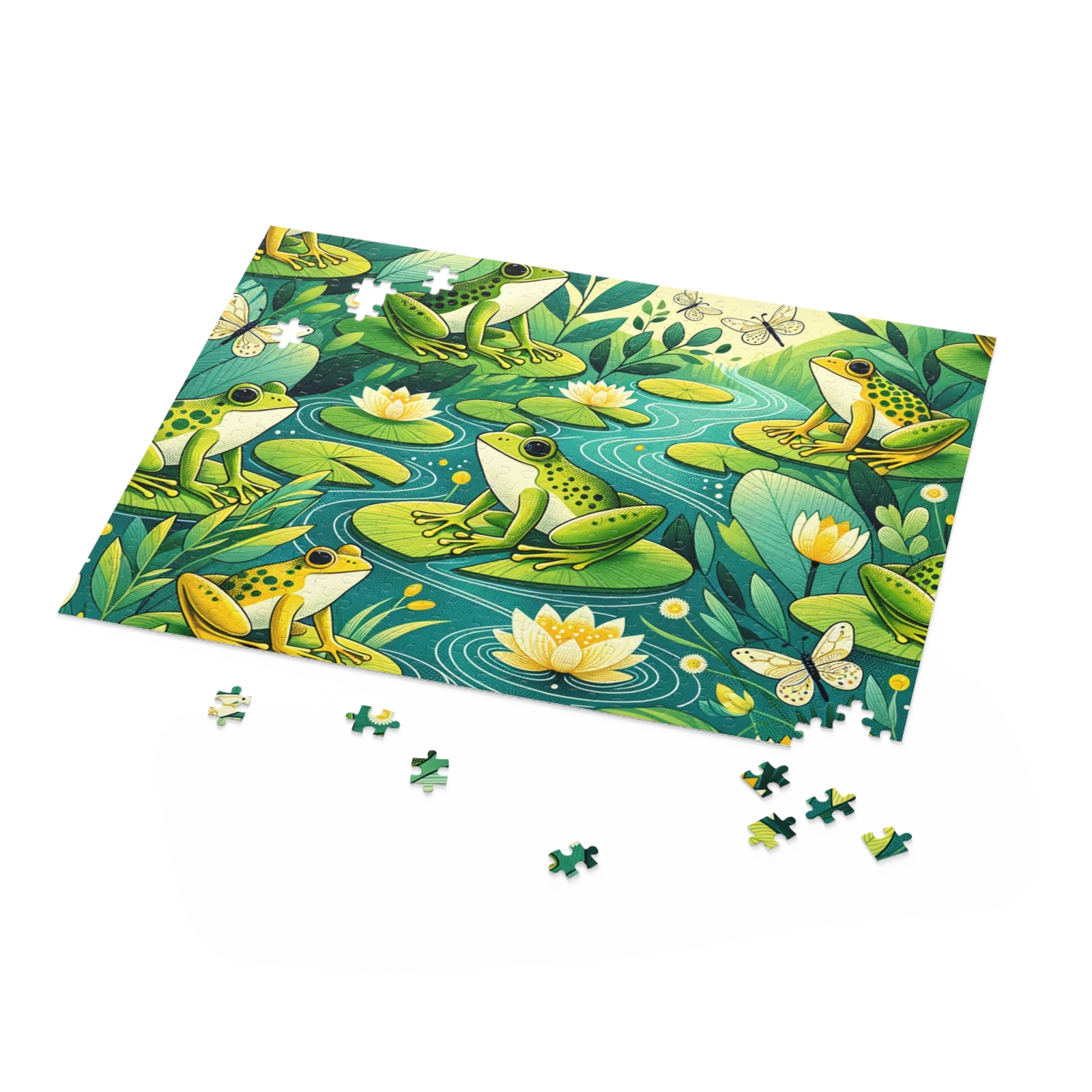 Puzzle (500 pieces) Frog-themed, Lily pads, Playful frogs | eBay