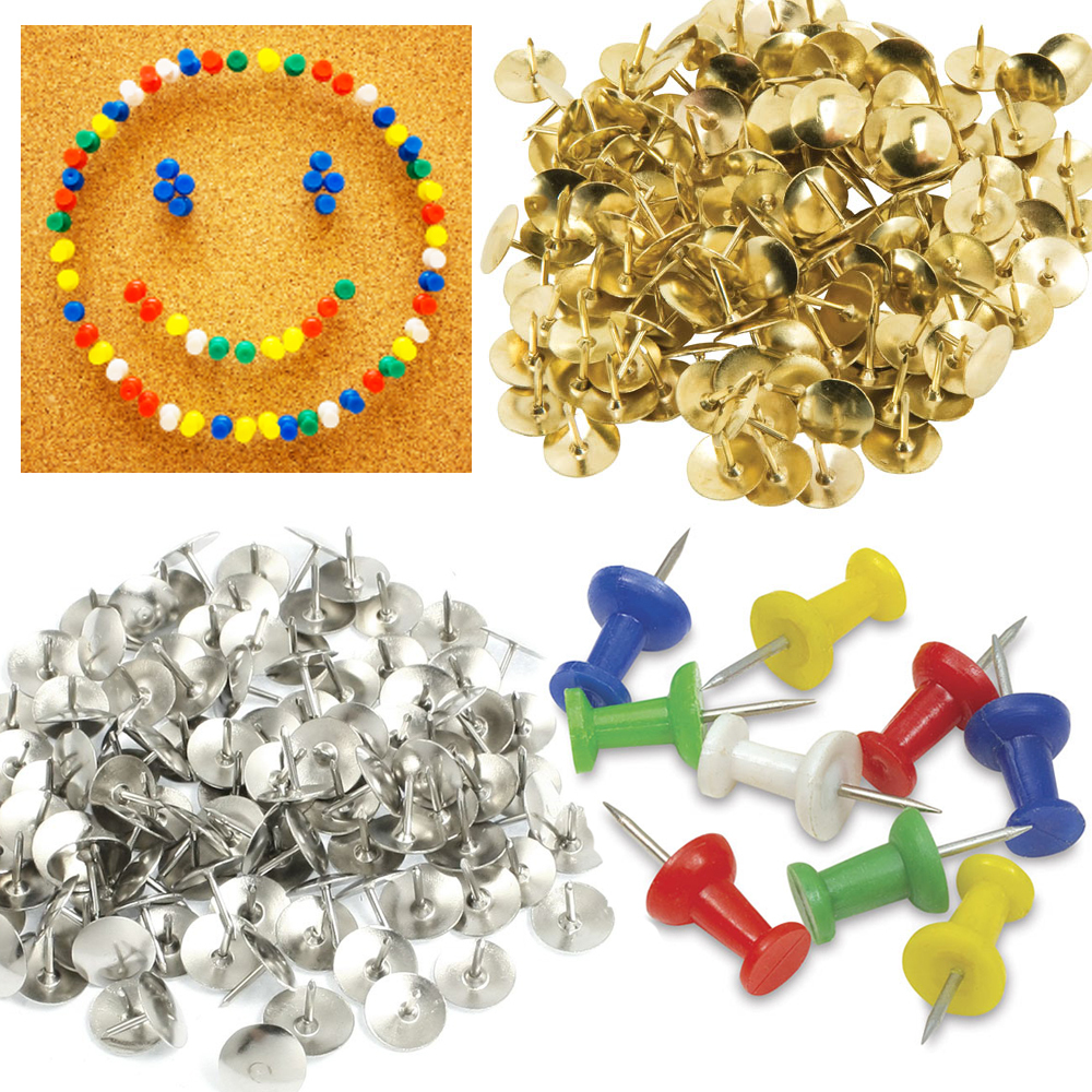 Yellow Push Pin Thumbtacks. A Set Of Colored Push Pins In Different
