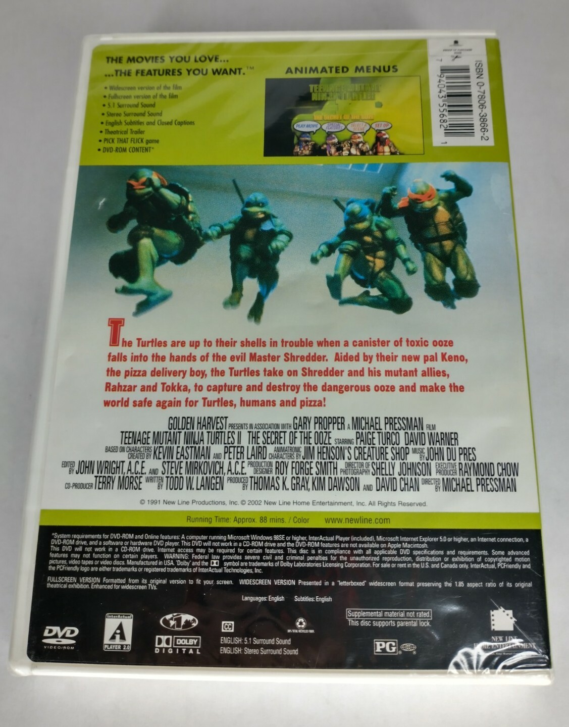 Teenage Mutant Ninja Turtles 2: The Secret of the Ooze Fullscreen DVD ...