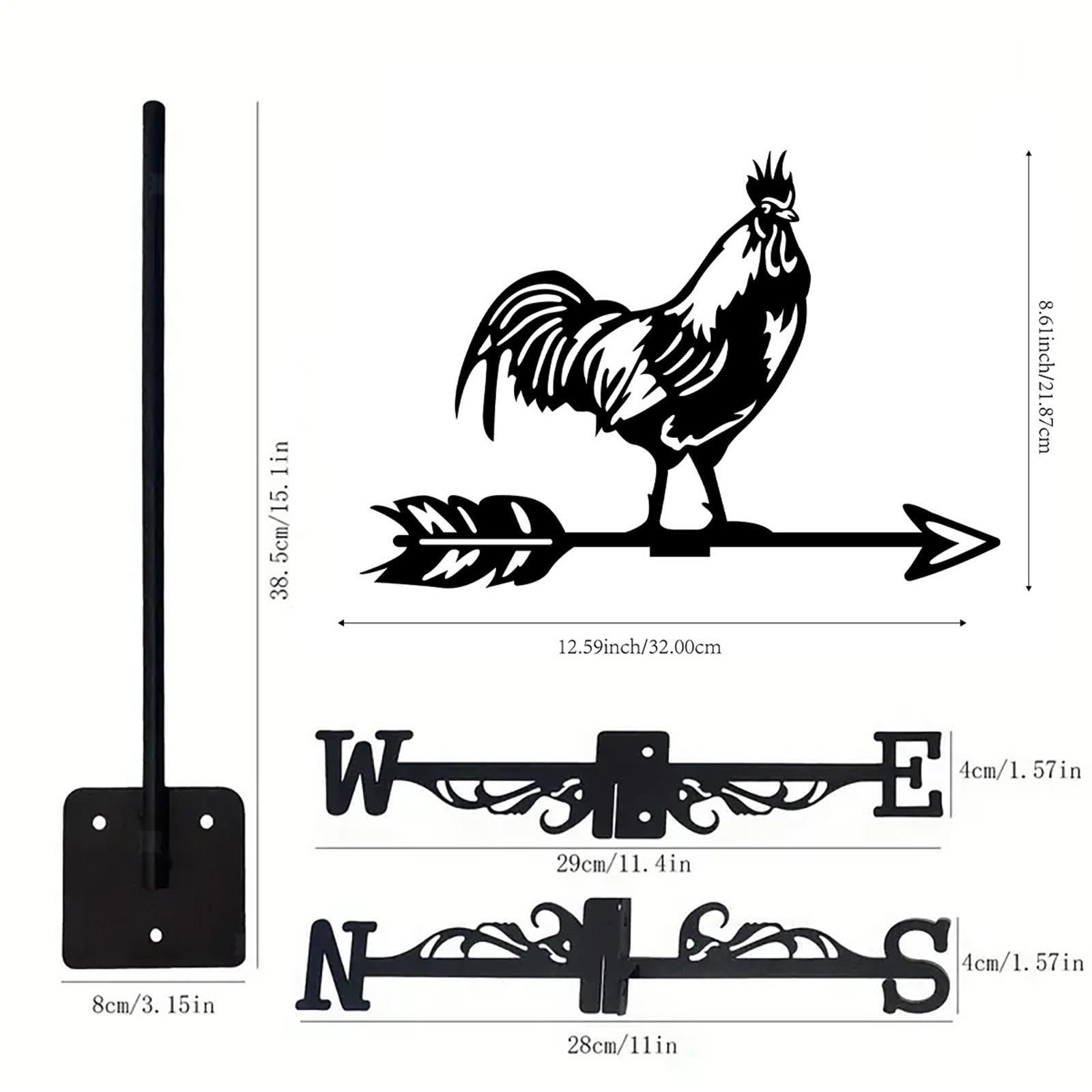 Rooster Weathervane Black Art Animal Weather Vane for Farm Roof Mount ...