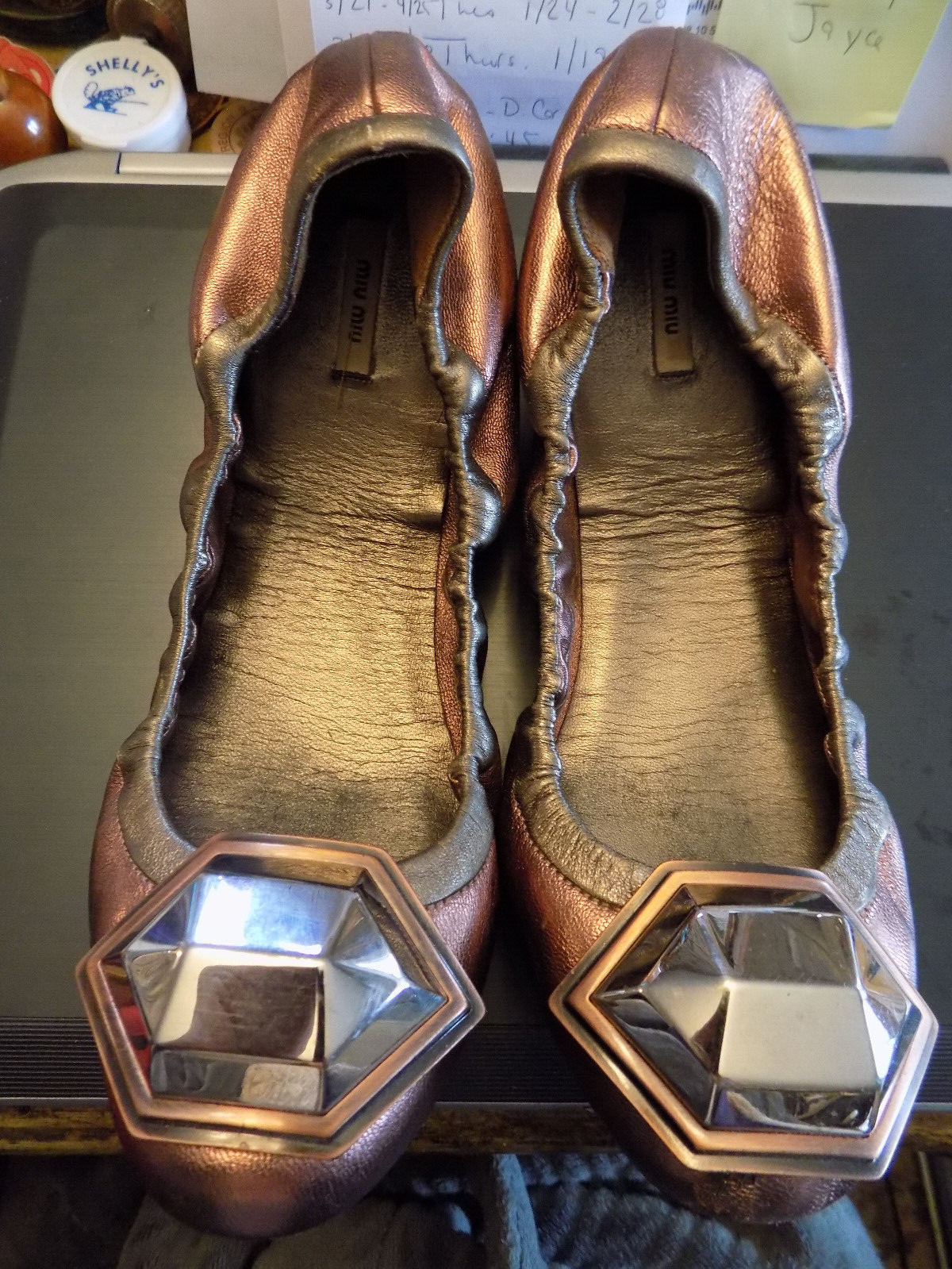 Miu miu Nappa Leather Ballerina Metallic Bronze Large… - Gem