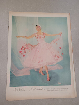VTG 1955 Orig Magazine Ad Modess Sanitary Napkins Pink Sheer Flower ...