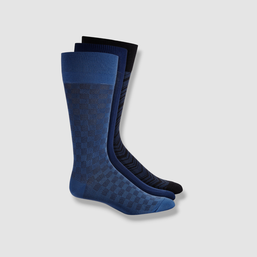 $24 Perry Ellis Men's 3-Pair Pack Blue Microfiber Logo Check Socks Shoe ...