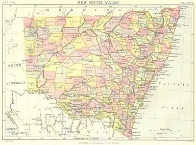 NEW SOUTH WALES. Australia. Showing counties. Britannica 9th edition ...