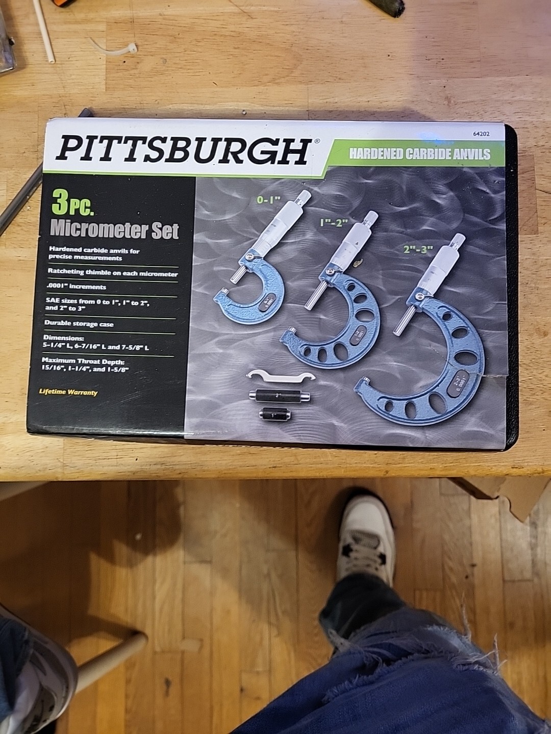 PITTSBURGH 3-Pc. Micrometer Set - No. 64202 - 0-1" 1-2" 2-3" - .0001 ...