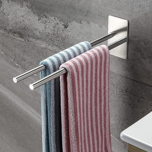 Punch-free Mount Towel Bar Stainless Steel Construction Sticky Backing ...