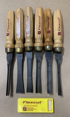 FLEXCUT WOOD WORKING CARVING CHISELS LOT OF 6 USED FLEX CUT MALLET ...